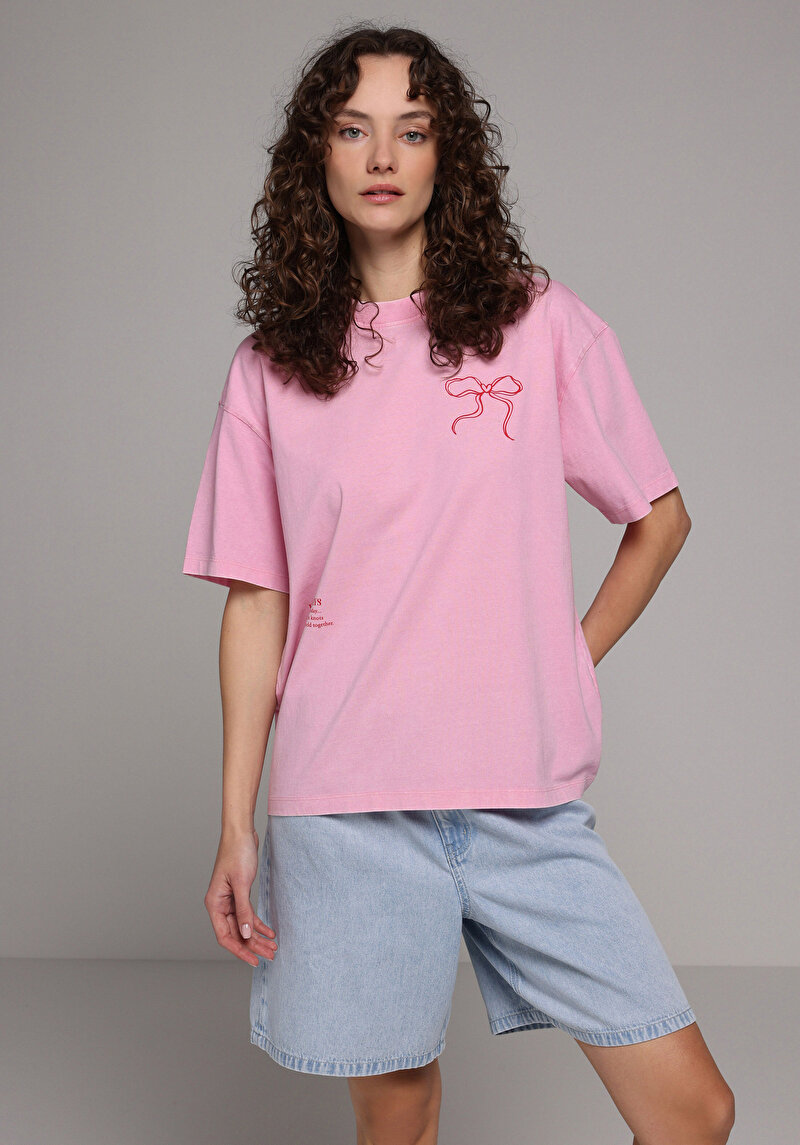Tricou Cu Maneca Scurta De Dama Roz Oversize Fit CL1081751 | Colin’s ...